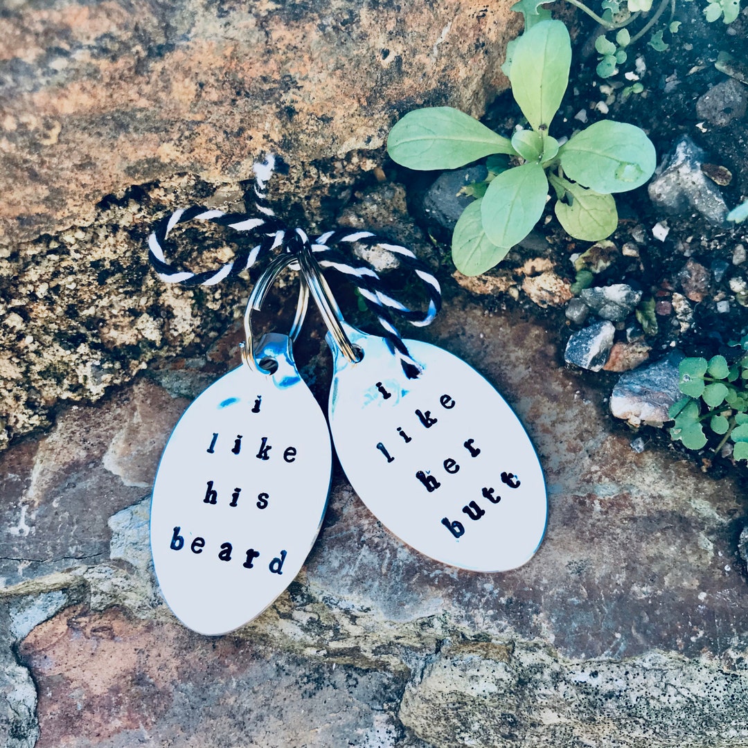 His Beard, Her Butt Spoon Keyring Set Stamped Spoon Valentines Gift ...