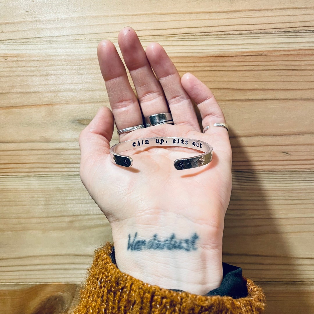 Chin Up, Tits Out Affirmation Band, Mantra Bracelet Cuff SOZO Silver - Etsy