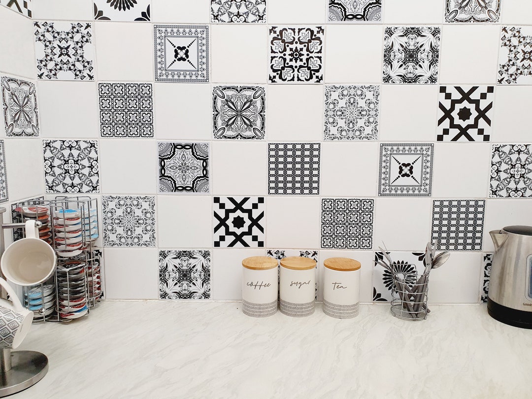 Tile Stickers, Pack of 64 Waterproof Mosaic Mexican Azulejo Transfers ...