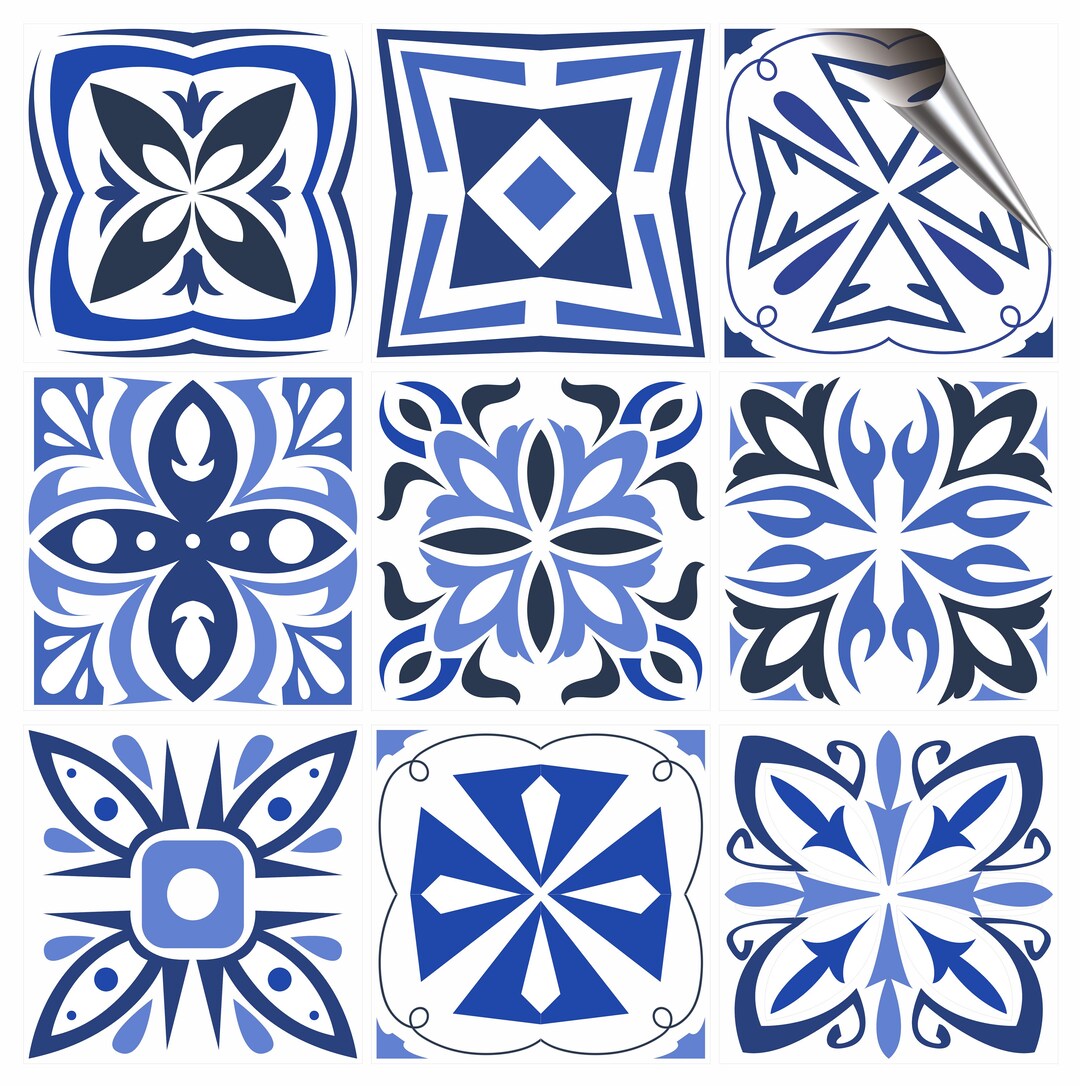 10 X Blue Shades Pattern Mosaicwaterproof Tile Stickers, Transfers for ...