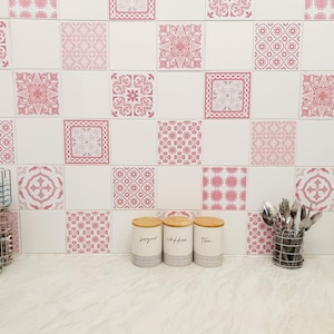 Mosaic Tile Stickers, Pack of 24 Pink Patterns, Waterproof Transfers ...
