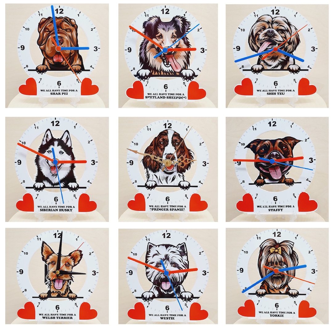Dog Clock, Cartoon Peeking Dog Breeds on a Quartz Clock, Can Be Stood ...