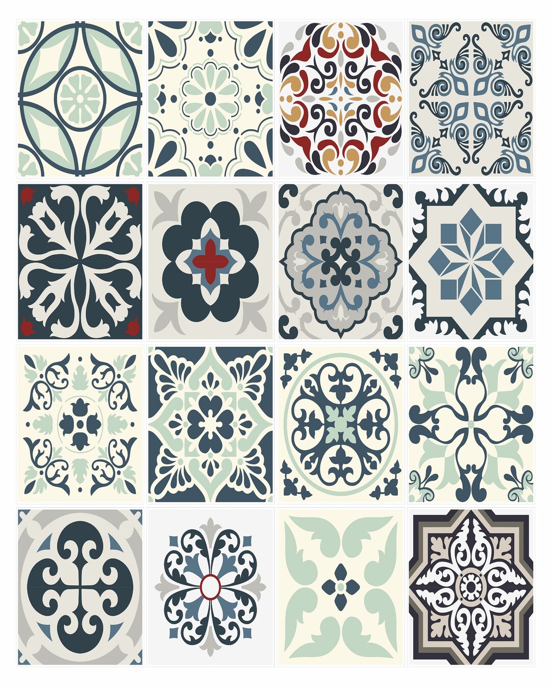 16 X Mexican Style Pattern Mosaic Tile Stickers, Transfers for 150mm X ...
