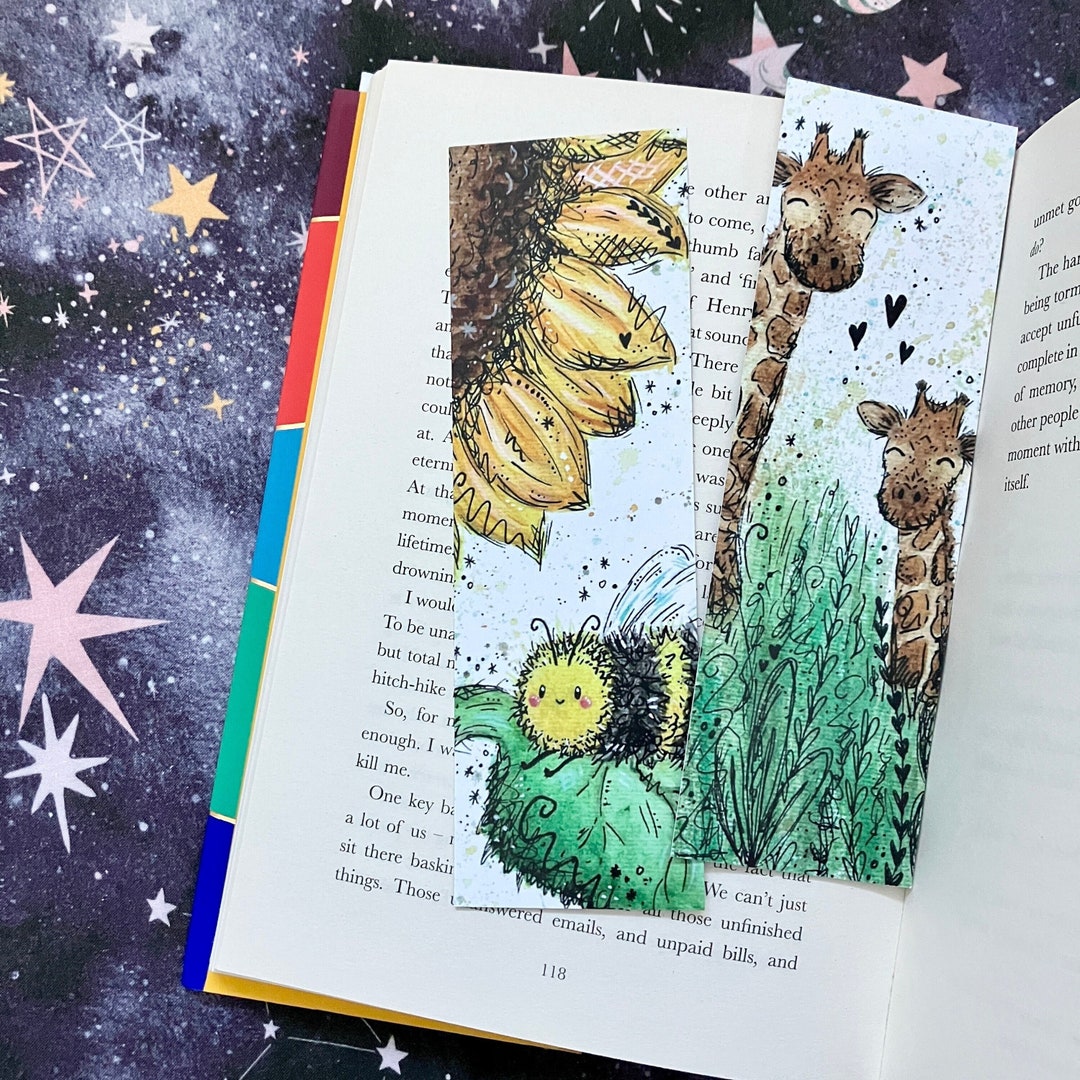 Illustrated Bookmarks Sunflowers Bumblebee Giraffes - Etsy