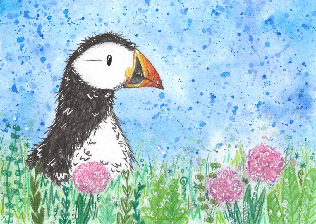 Puffin Original Watercolour Painting - Wildlife, Nature, Coast, Sea ...