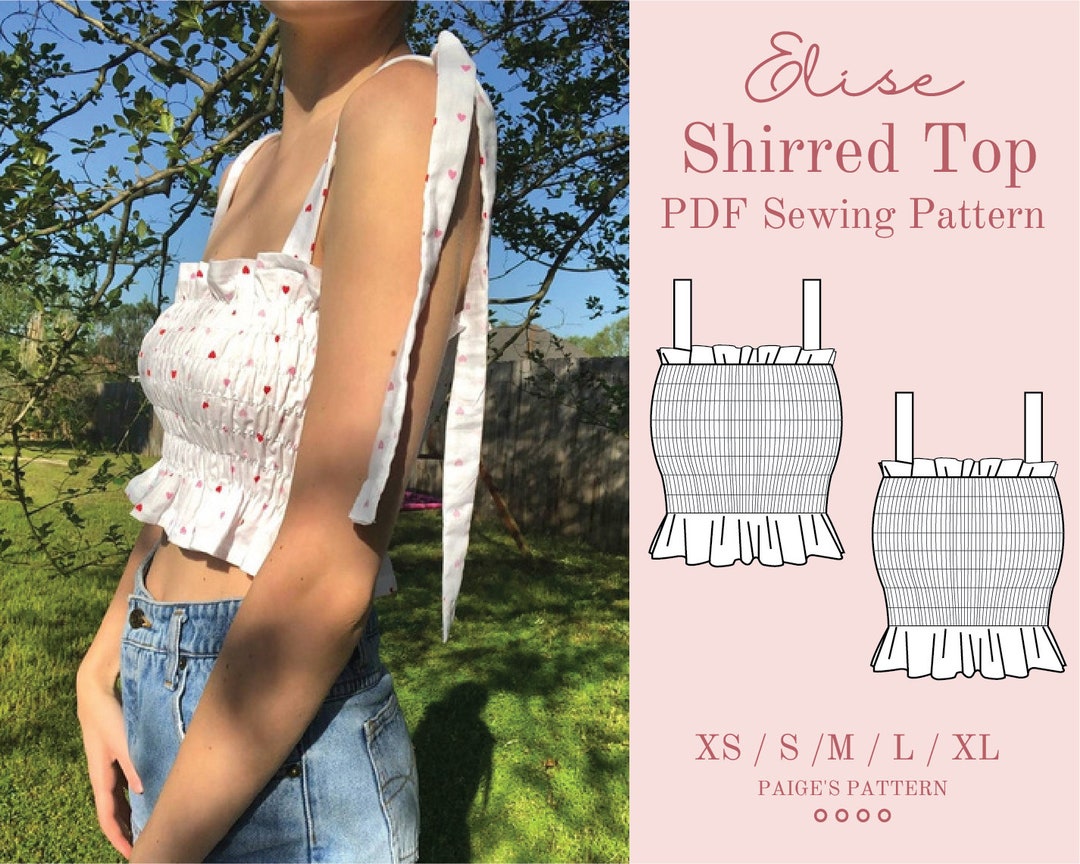 Shirred Crop Top Sewing Pattern Digital PDF Sewing Pattern Sizes XS XL ...