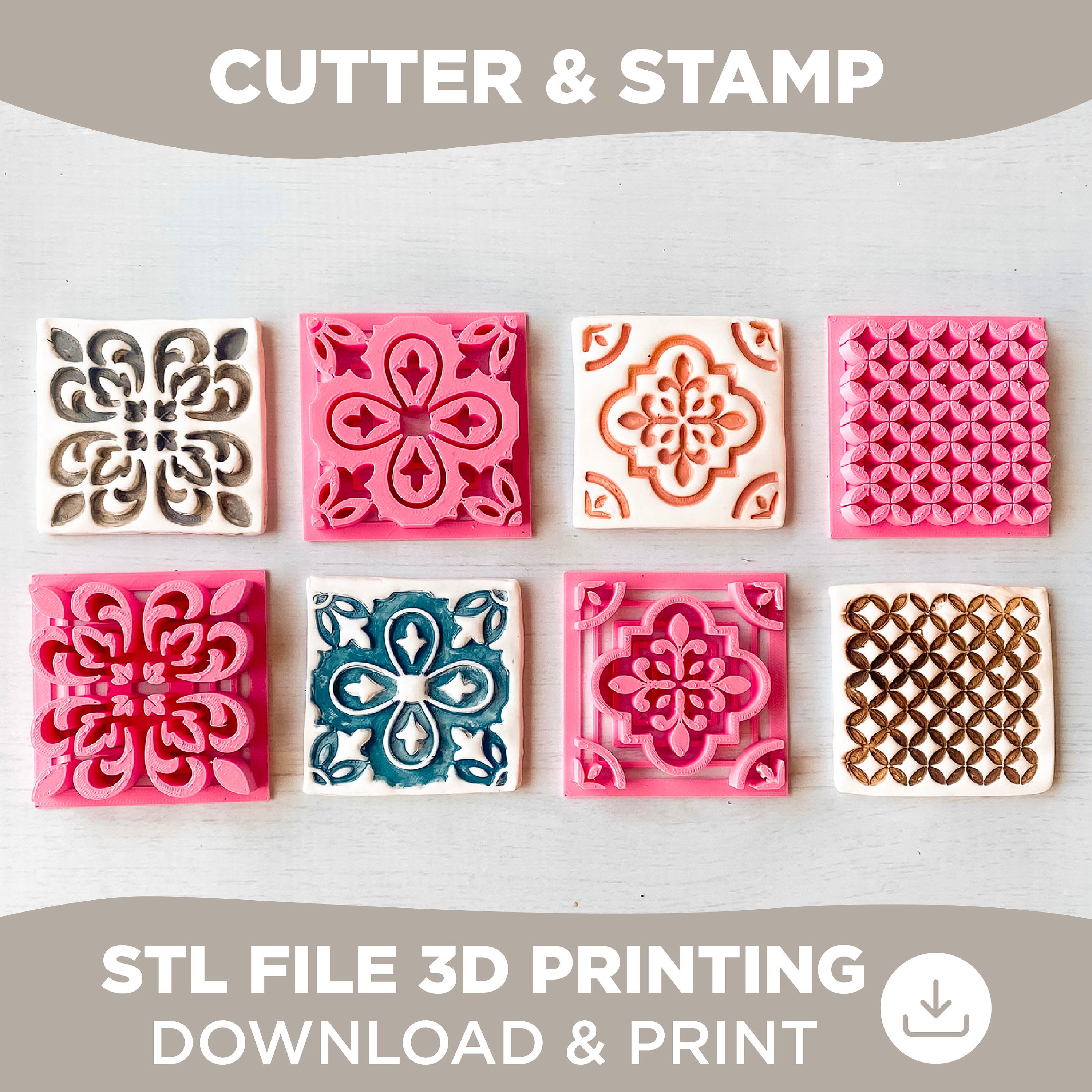 Mosaic Set Cookie Stamp - 4 Design Geometrical Flower Patterns - DIY ...