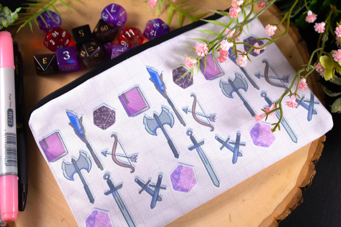 Dungeons and Dragons DND Weapon and Dice Pencil Pouch/pencil | Etsy