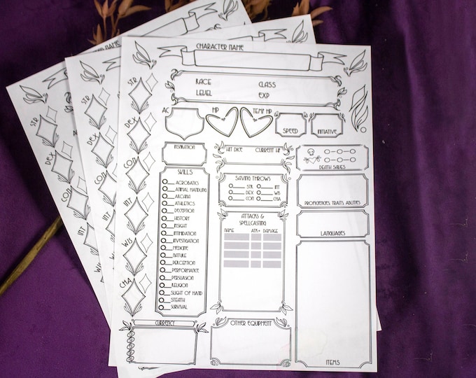 Character Sheet, Dungeons and Dragons, DND, D&D , Downloadable PDF, Dungeons and Dragons 5E ...