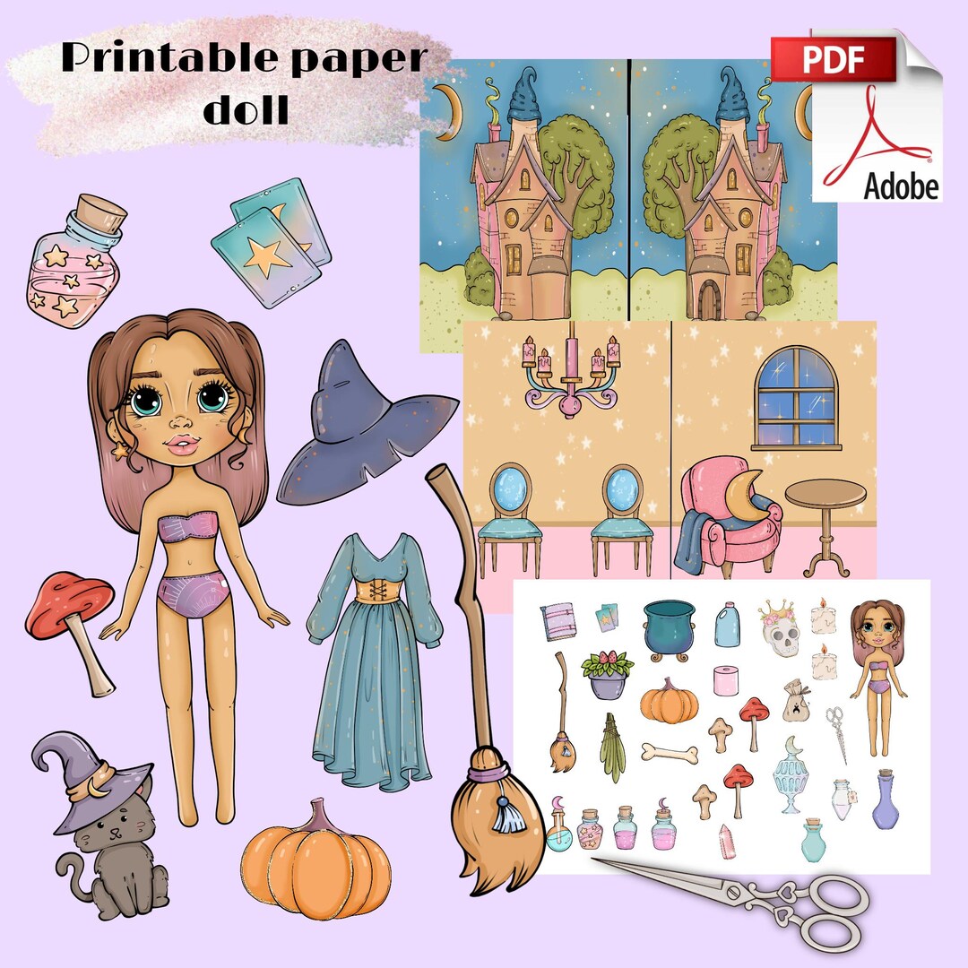 Printable Paper Doll Witch Blythe With Clothes, Halloween Dollhouse, Digital PDF, Busy Book ...