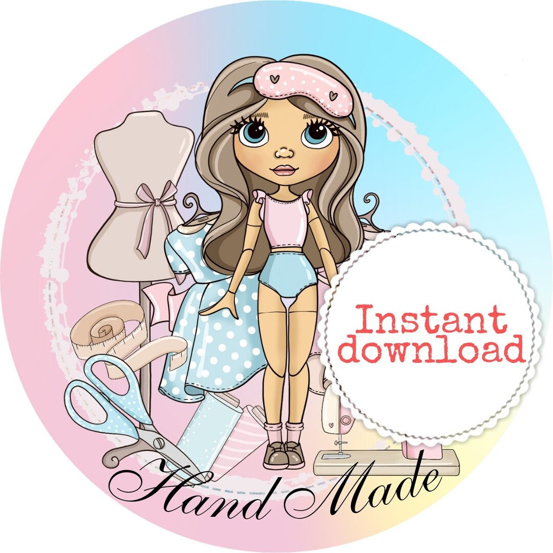 Digital Hand Made Round Stickers Bundle Png, Printable Thank You Circle ...