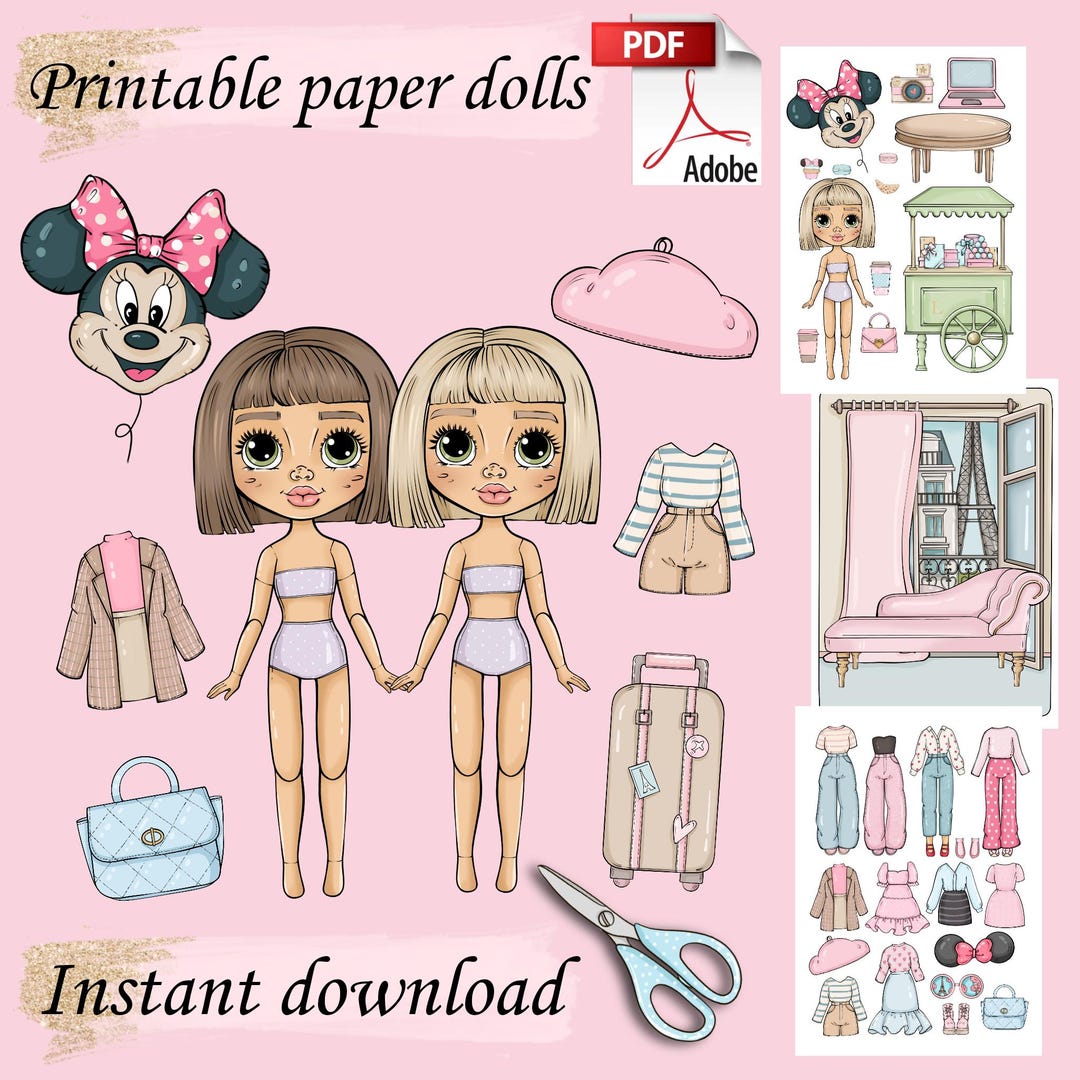 Printable Paper Doll Blythe Twins in Paris With Clothes - Digital PDF, Dress up Cut Out Doll ...