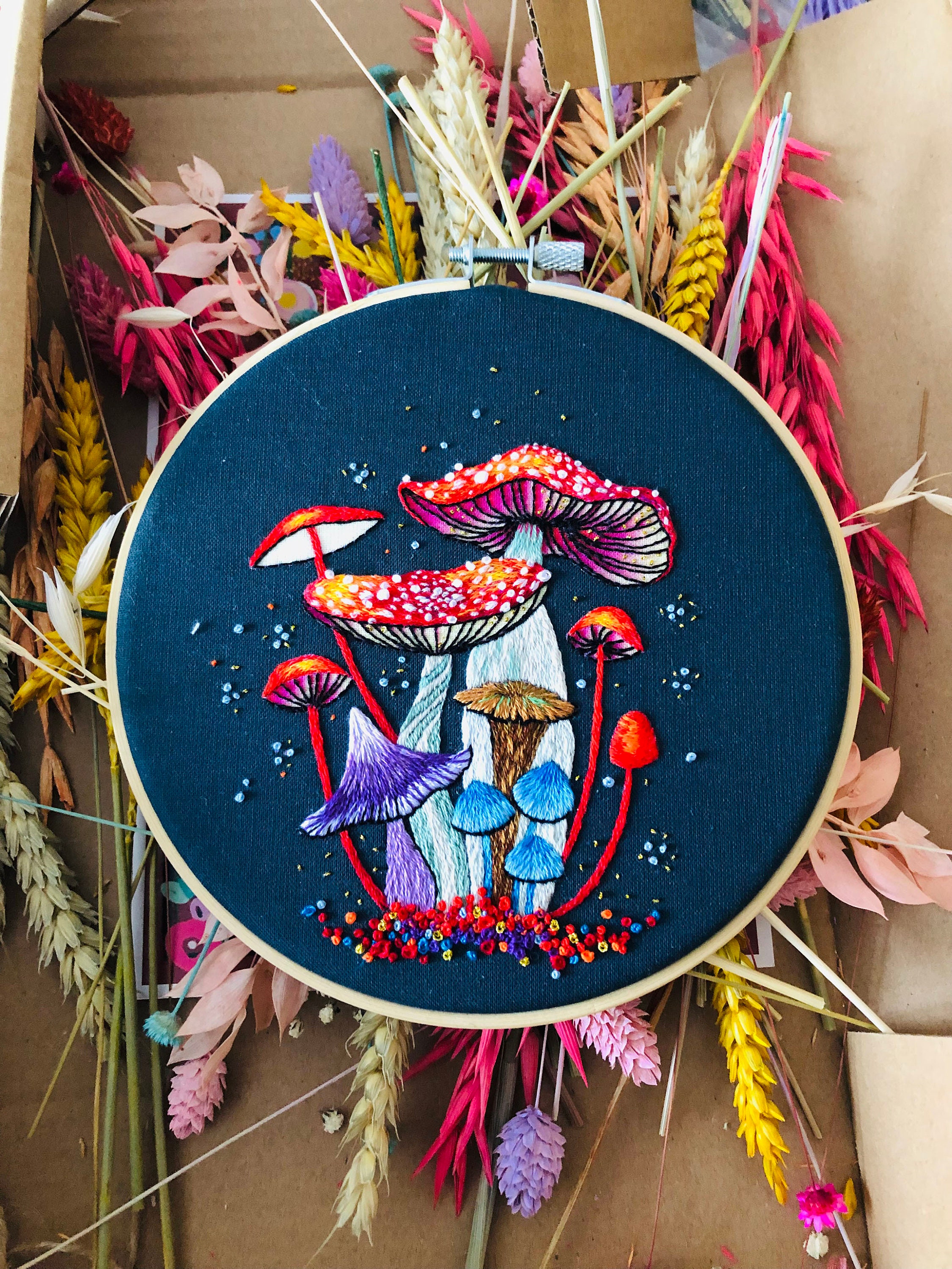 Fire Fungi Mushroom Embroidery Kit, Needlecraft Kit, Embroidery Pattern ...