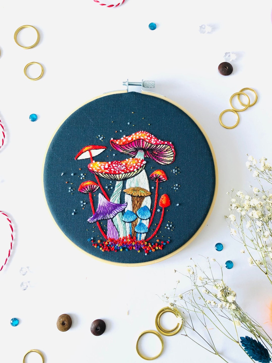 Fire Fungi Mushroom Embroidery Kit, Needlecraft Kit, Embroidery Pattern ...