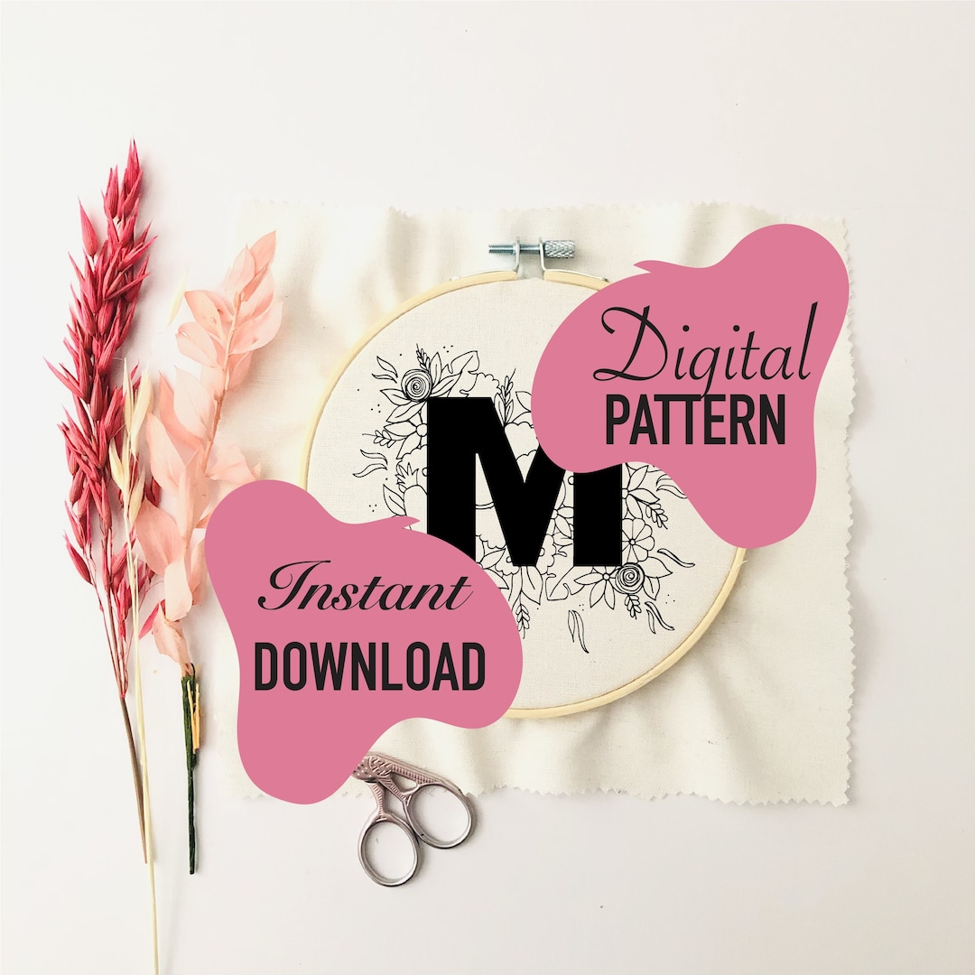 Letter "m" Digital Download / Floral Embroidery Pattern / Personalised ...