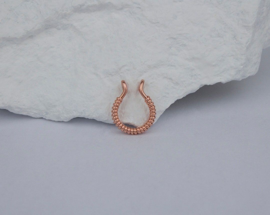 Simplex Solid Copper Septum Ring - Minimalistic Nose Ring - Faux Septum Piercing - Copper Face ...