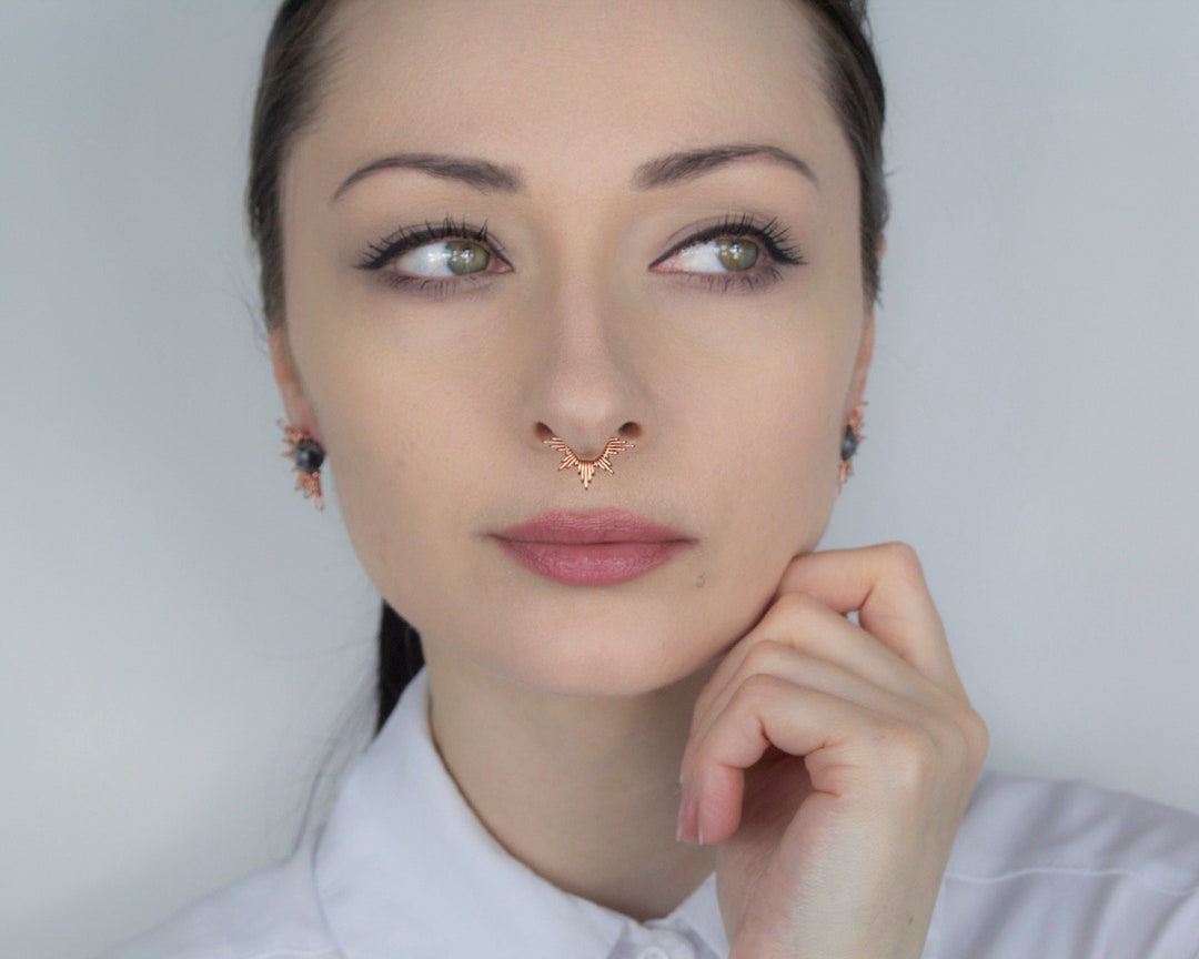 Spiky Septum Ring - Celestial Nose Jewelry - Copper Faux Piercing ...