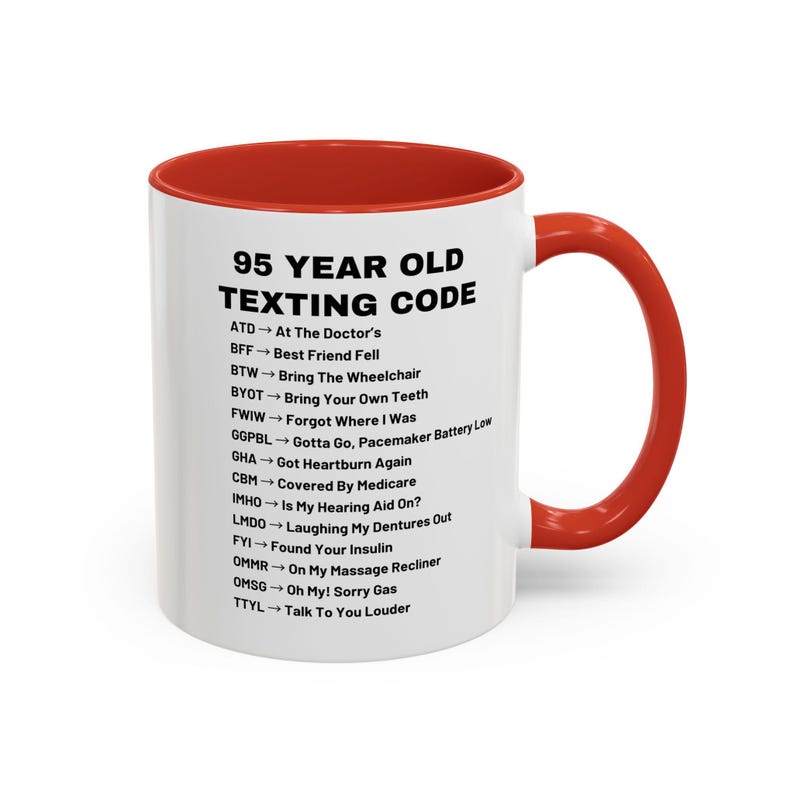 Funny 95th Birthday Mug: 95-year-old Texting Codes - Etsy