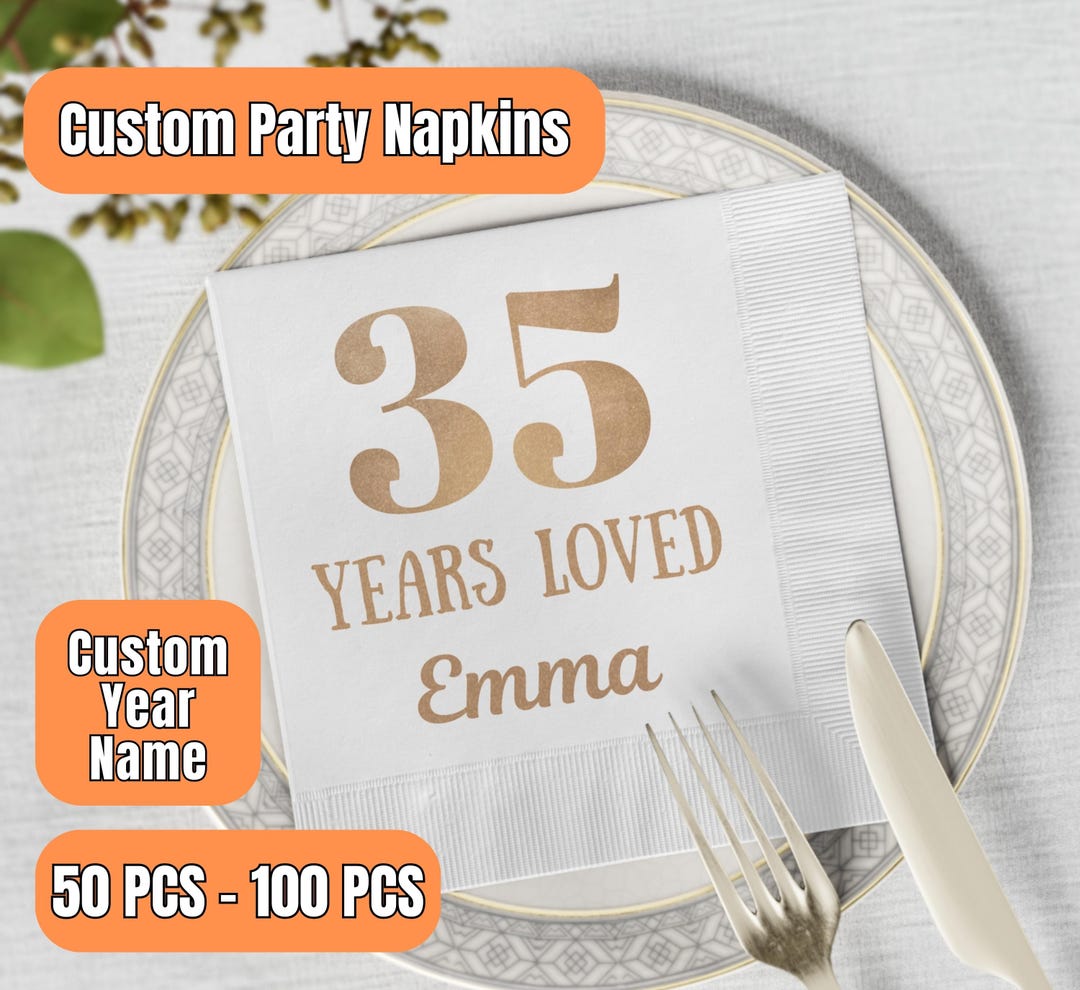 35 Years Loved Cocktail Napkins, 35th Birthday Party Decor, 35th ...