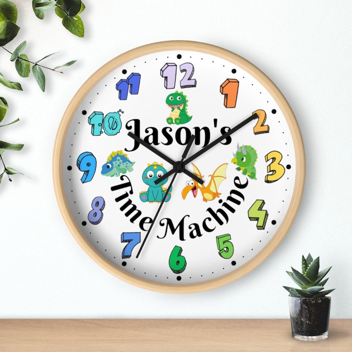 Wall Clock Kids Personalized Kids Room Clock Custom Dinosaur - Etsy