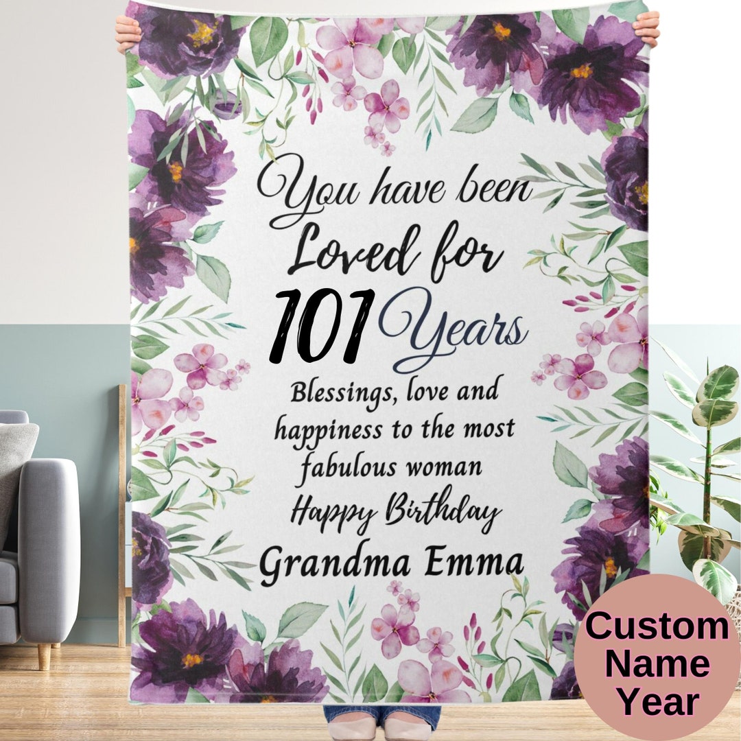 Custom 101st Birthday Gifts for Women, Mom Grandma Fleece Sherpa Blanket 101st Years Old Gifts ...