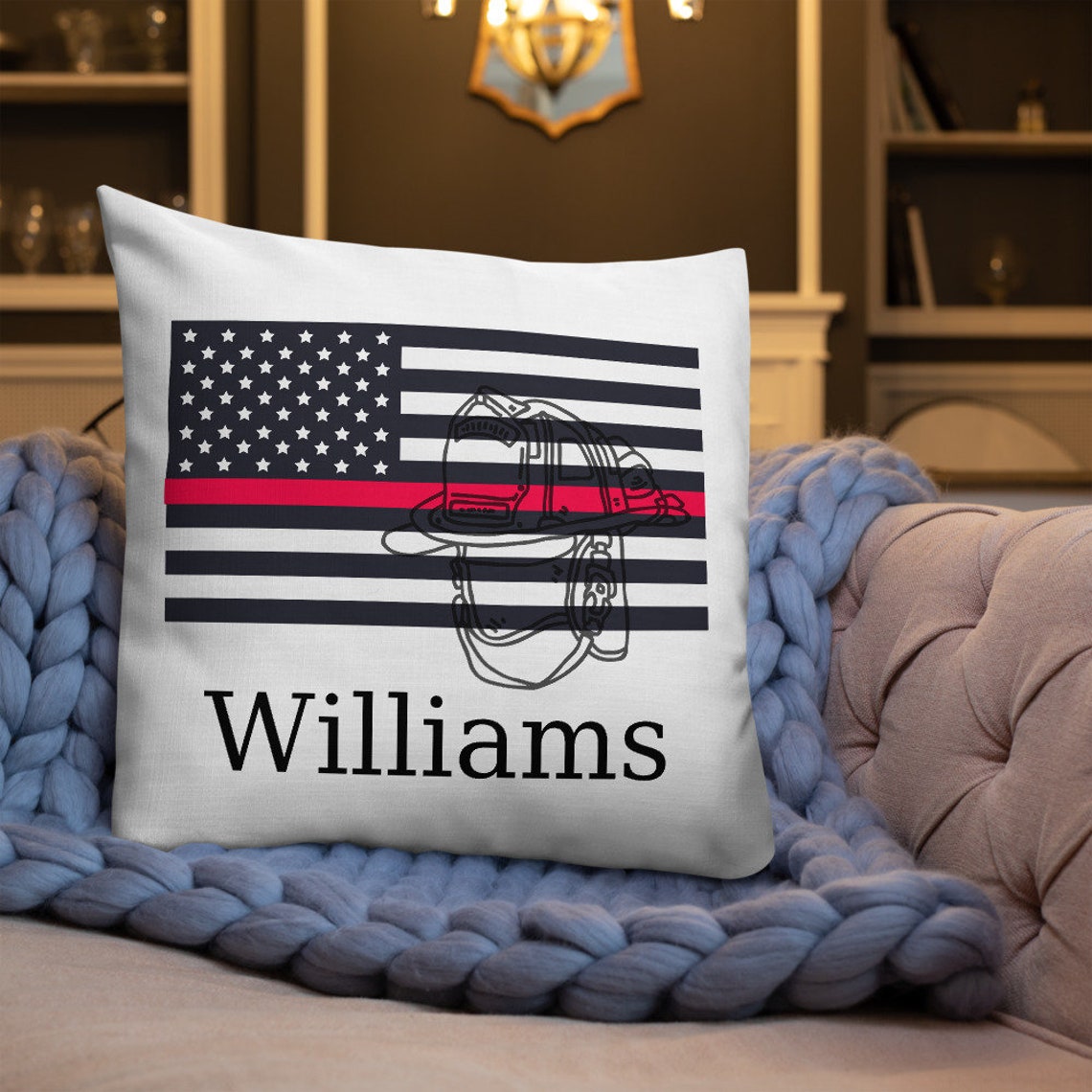 Thin Red Line Flag Fireman Gift Pillow Personalized Fireman | Etsy