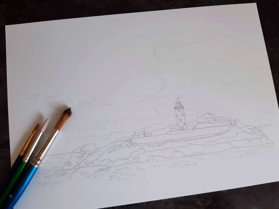 Colour Sketch Cornwall Godrevy Lighthouse Landscape Colouring Download ...