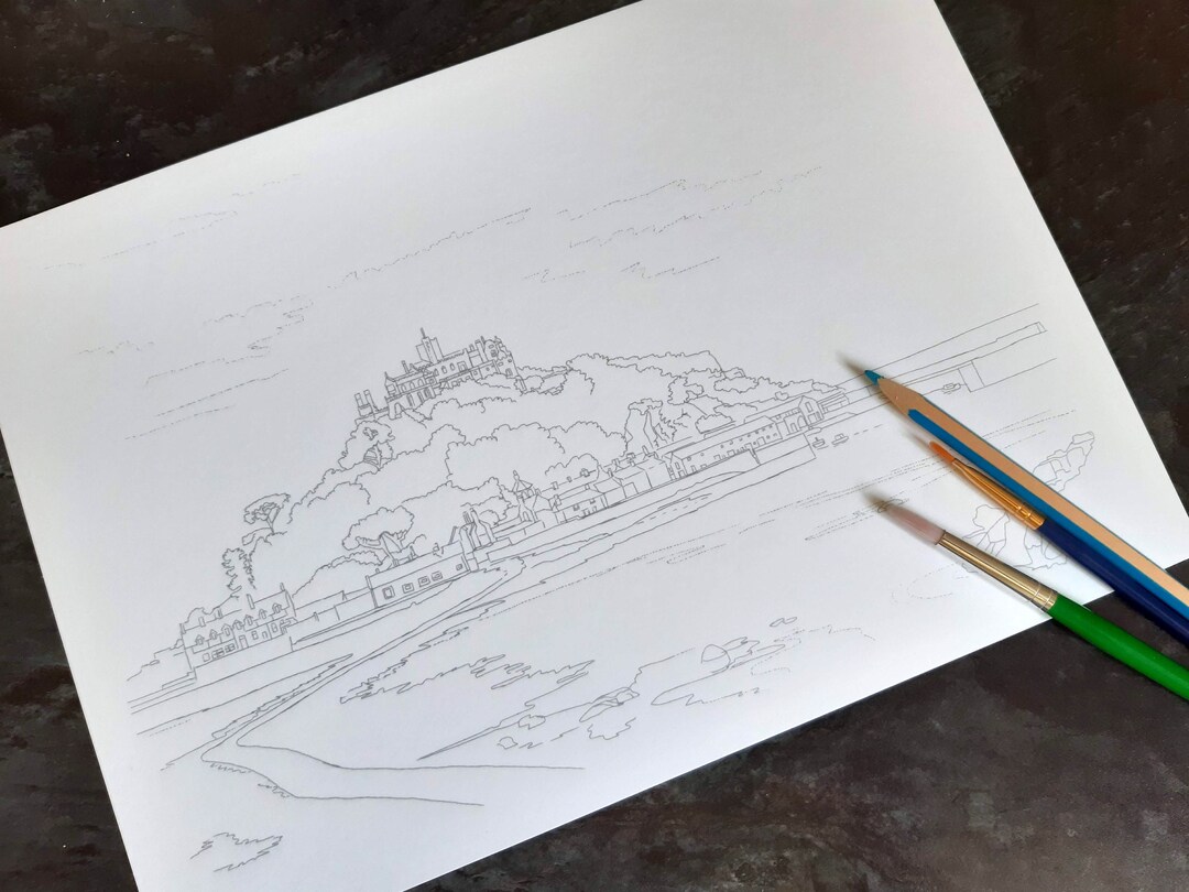 Colour Sketch Cornwall St Michael's Mount Landscape Colouring Download ...