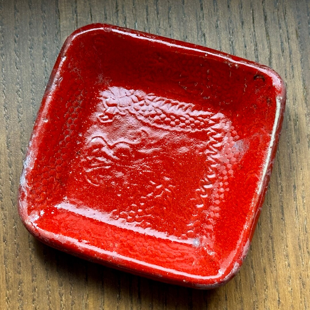 Small Square Red Dragon Raku Dish - Etsy