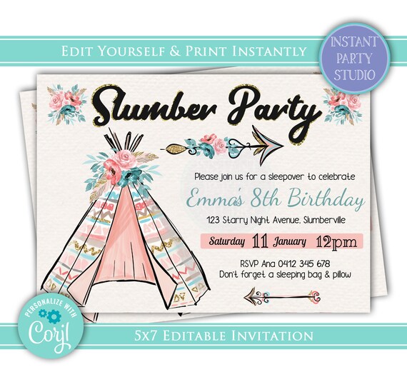 Sleepover Invitation Slumber Party Tent Invitation Slumber Etsy