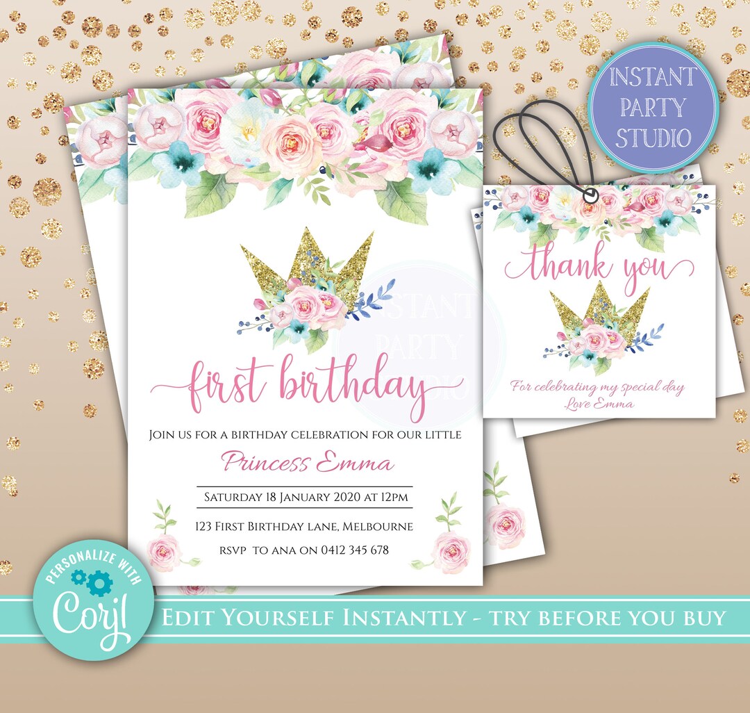 Little Princess Party Favor Tag, Princess Party Thank You Tag, 1st ...