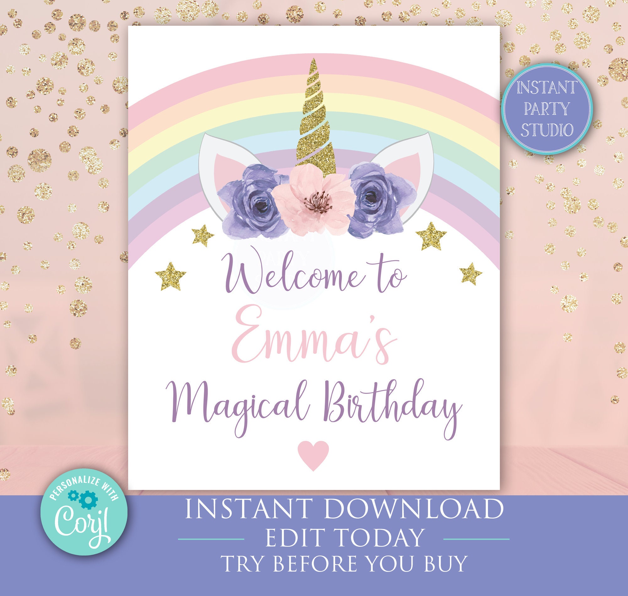 Magical Unicorn Birthday Sign, Unicorn Party Welcome Poster, Magical ...