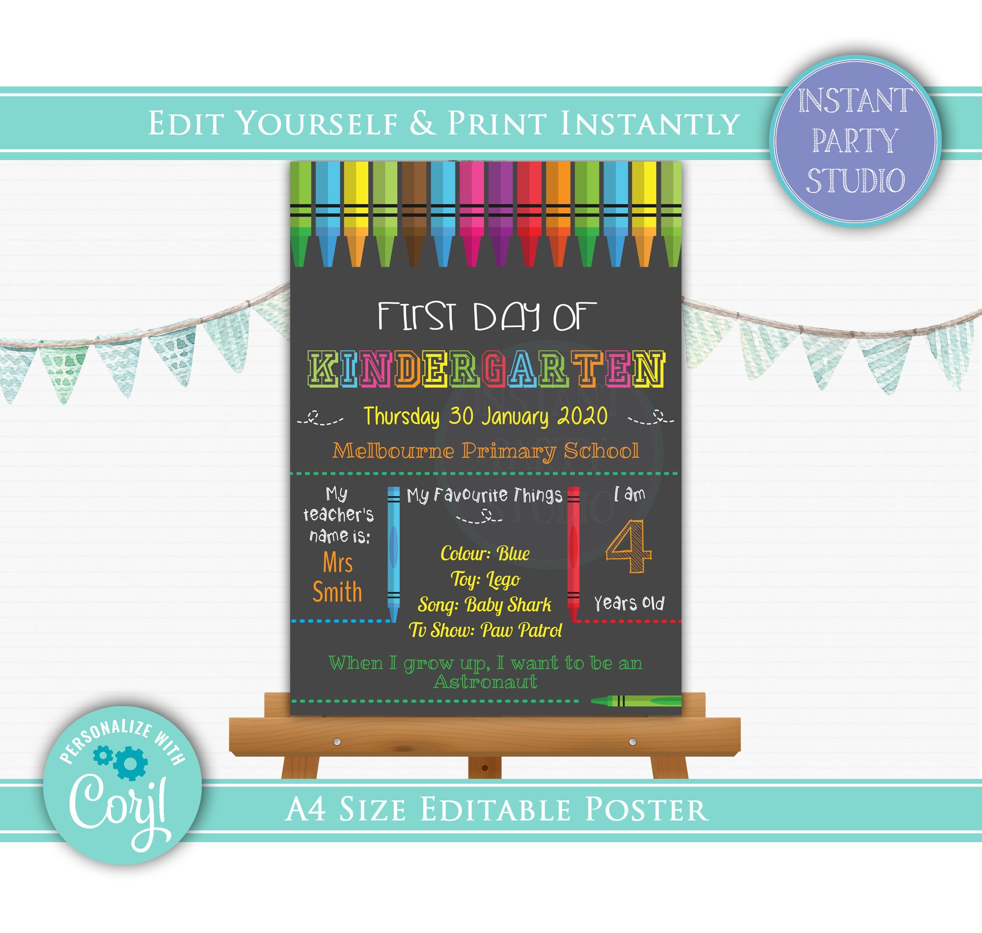 First Day of Kindergarten Poster, Editable First Day of School Sign ...