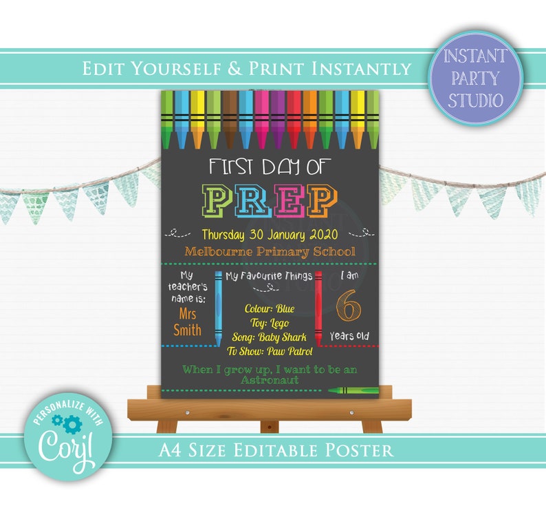 First Day of Kindergarten Poster Editable First Day of School | Etsy