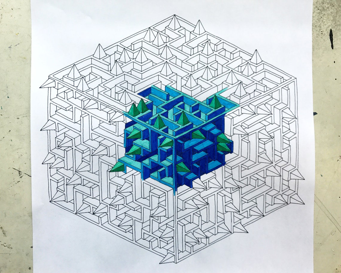 Colouring Page / Printable / Isometric Cube - Etsy