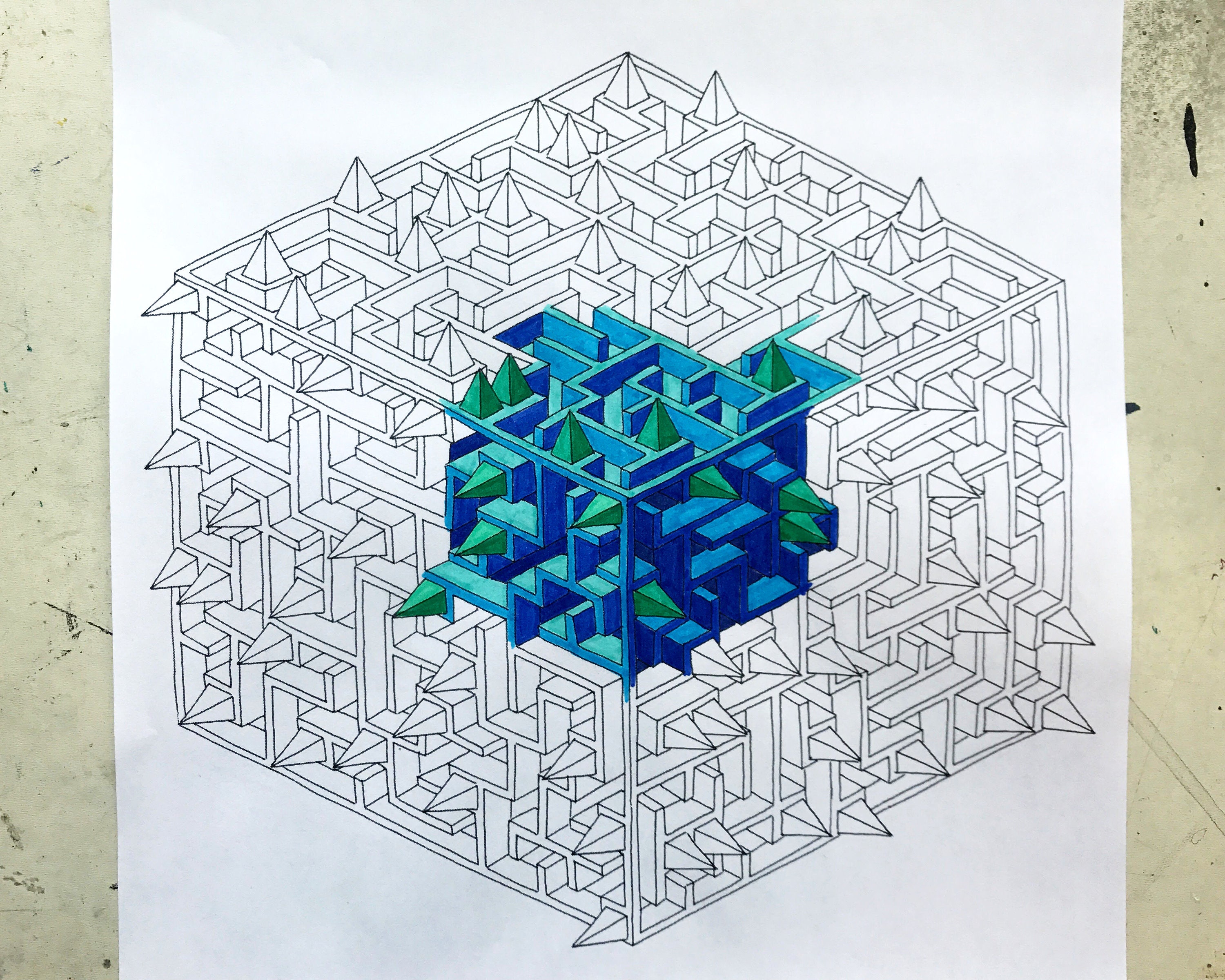 Colouring Page / Printable / Isometric Cube - Etsy España