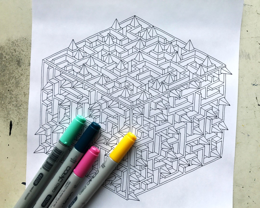 Colouring Page / Printable / Isometric Cube - Etsy