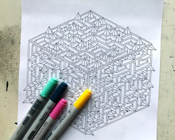 Colouring Page / Printable / Isometric Cube | Etsy Canada