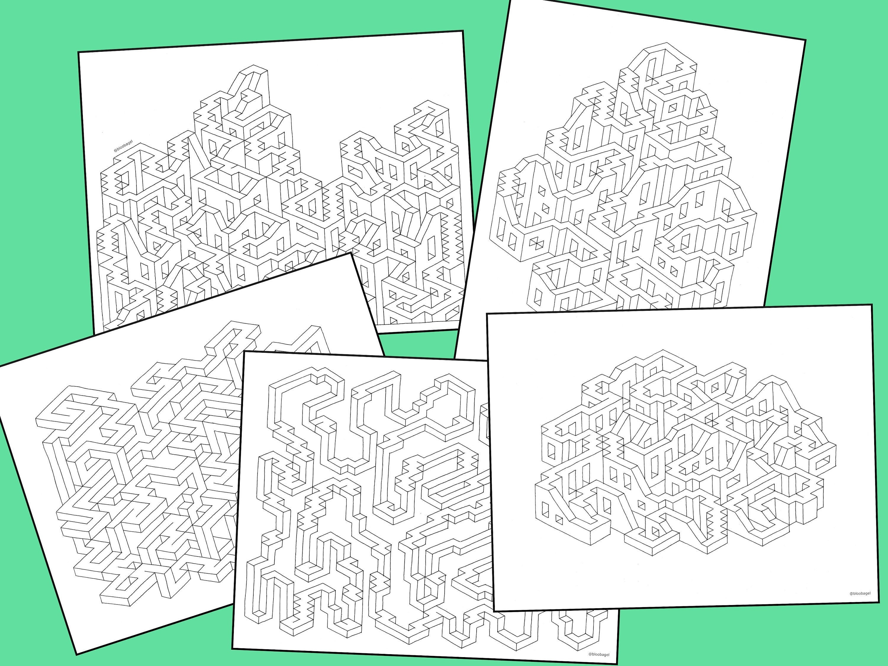 Colouring Pages / Printable / Isometric Labyrinth Pathways | Etsy