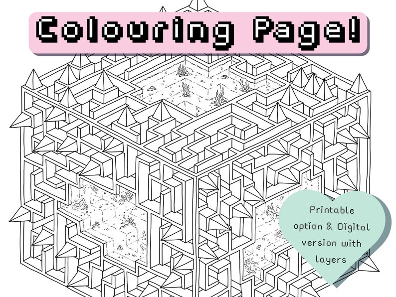 Colouring Page / Printable and Digital Versions / Isometric Pond Cube ...