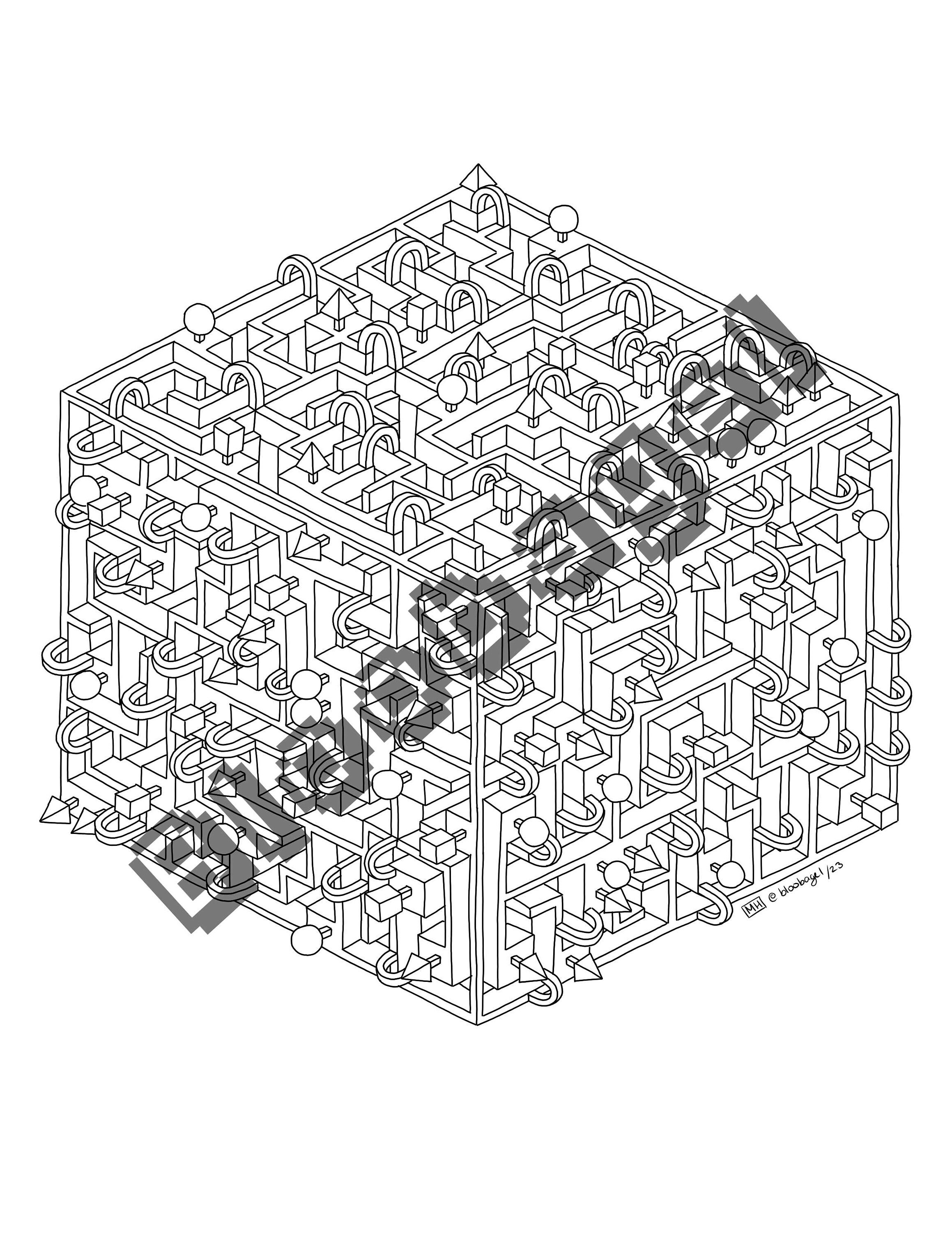 Colouring Page / Printable and Digital Versions / Isometric Topiary ...