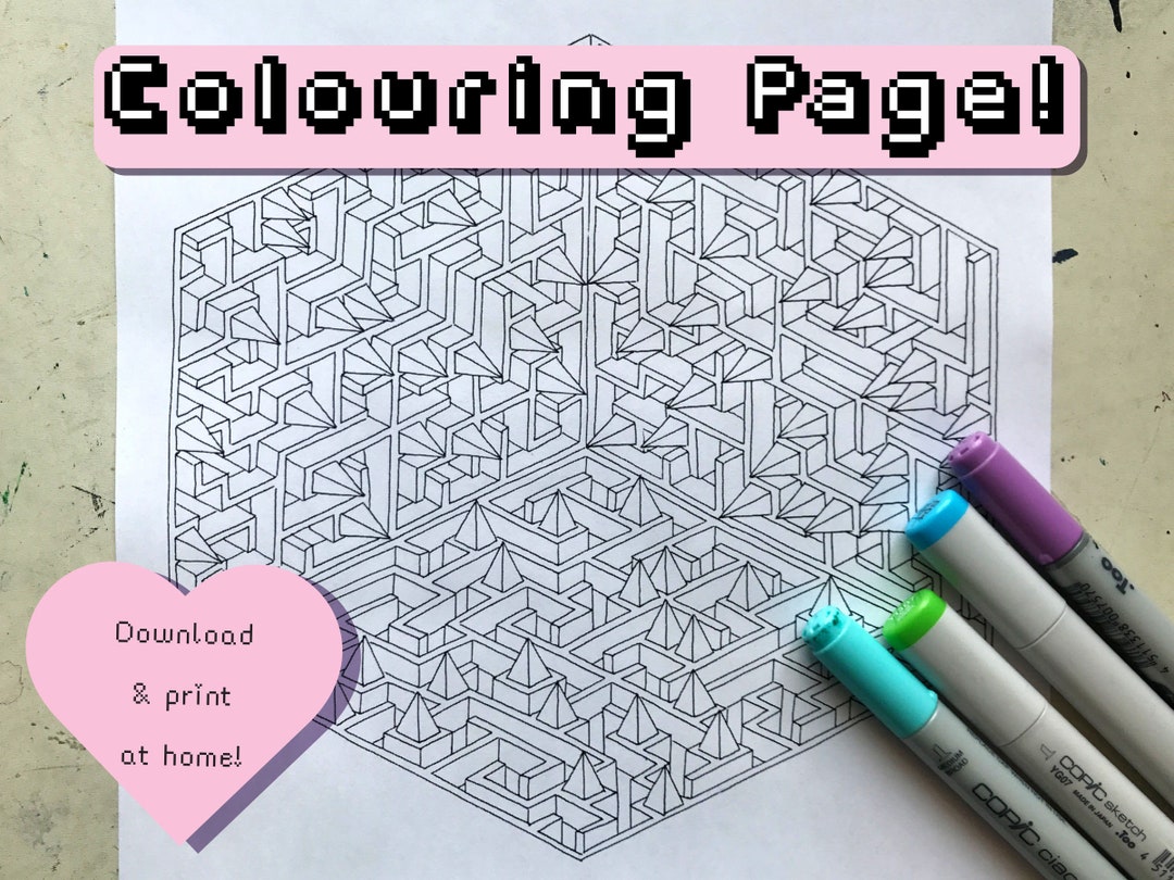 Colouring Page / Printable / Isometric Inverted Cube - Etsy