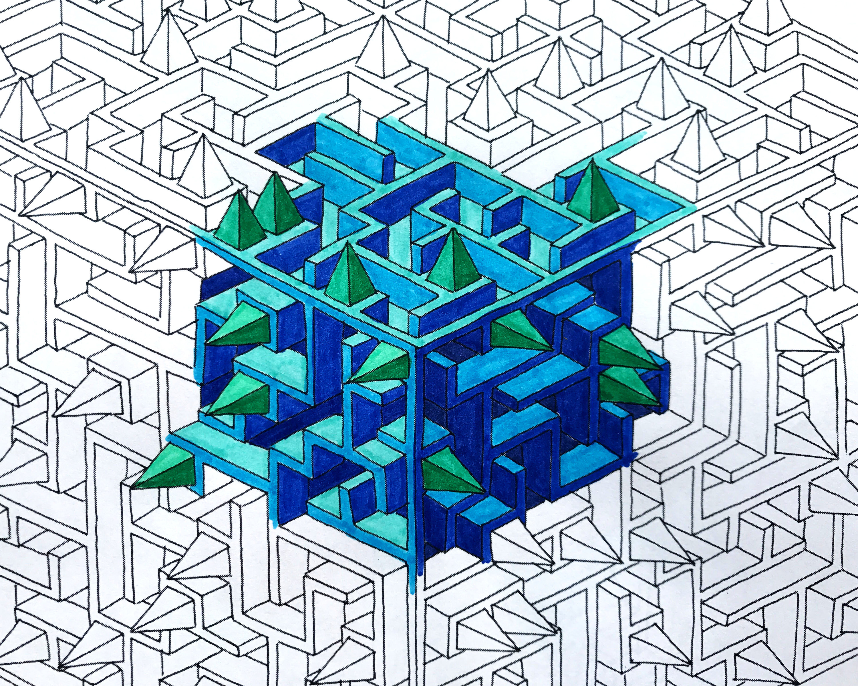 Colouring Page / Printable / Isometric Cube - Etsy