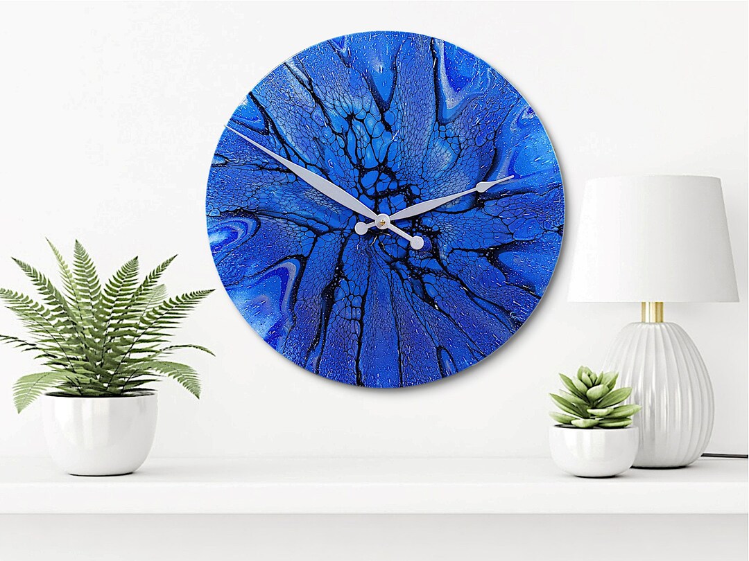 Contemporary Clock Modern Large Wall Clock, Unusual Abstract Blue Clock ...