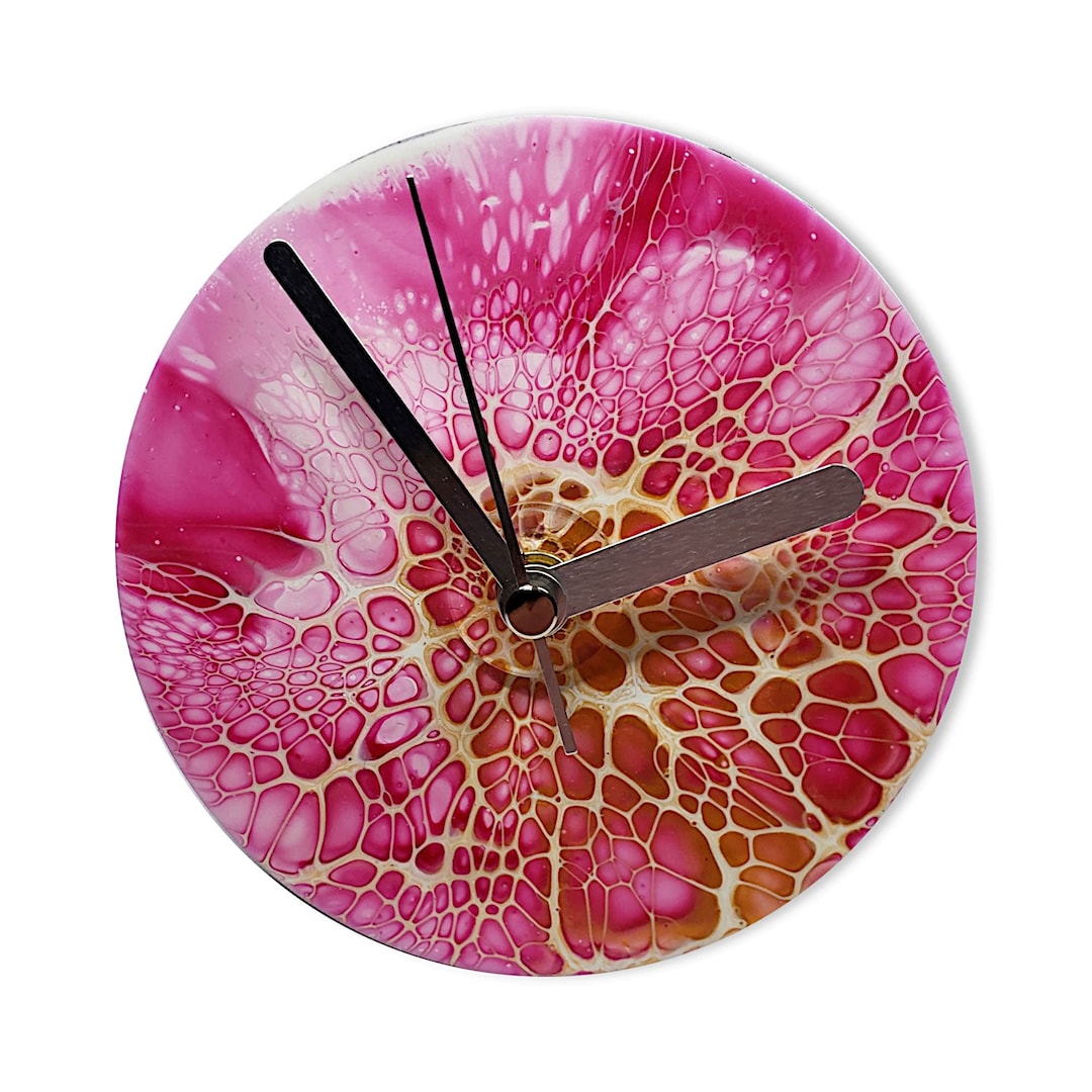 Silent Small Round Pink and Gold Wall Clock Colourful Spin - Etsy