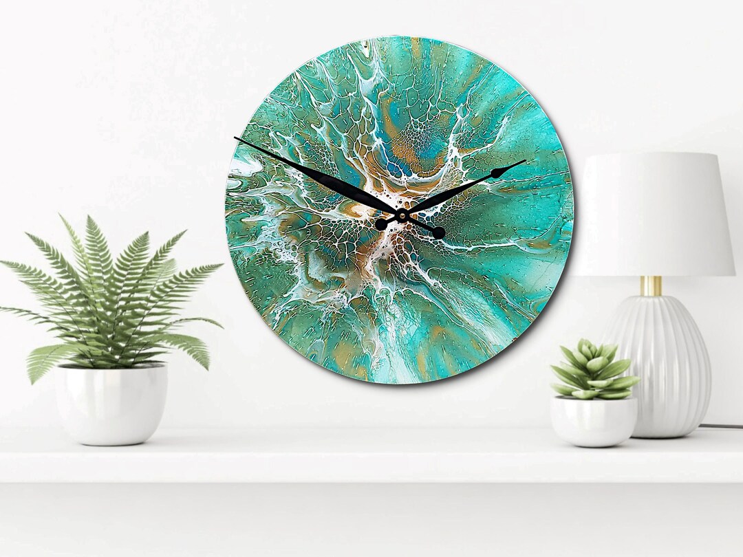 Large Unique Clock for Walls, Unusual Kitchen Wall Clock in Light Teal ...