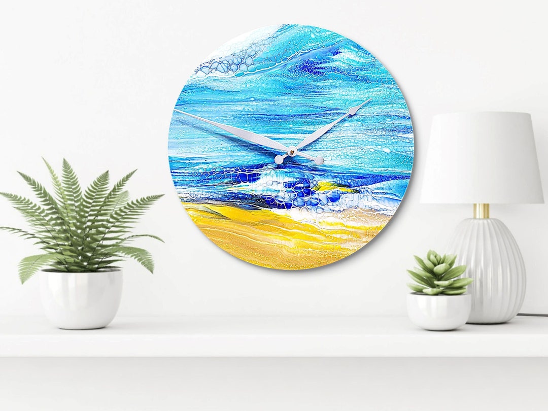 Unique Modern Large Clock for Walls, Ocean Seascape Design Abstract Art ...
