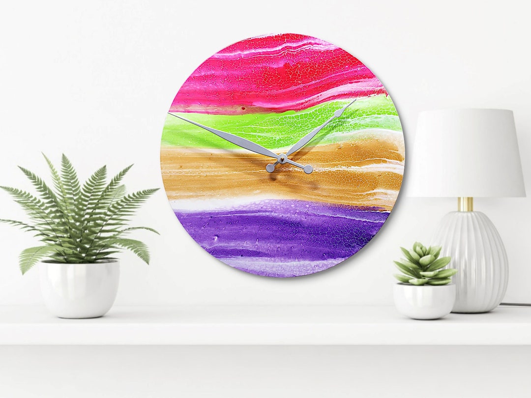 Large Modern Wall Clock With a Rainbow Design & Silent Quartz Movement ...