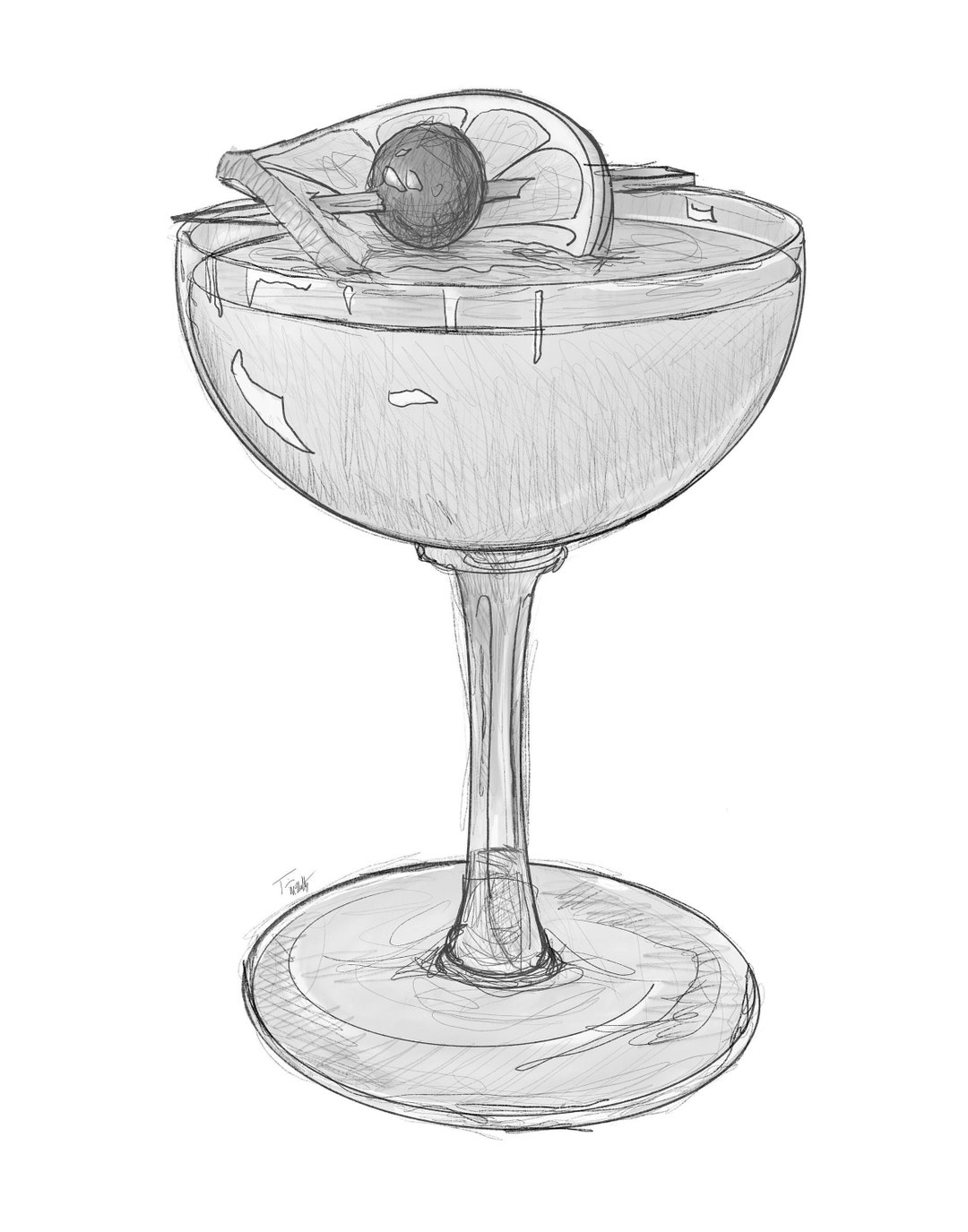 Hemingway Daiquiri Drawing | Cocktail Drawing | Happy Hour | Art Print ...