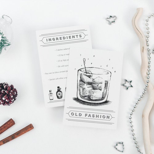 Old Fashioned Recipe Card Cocktail Recipe Card Greeting - Etsy
